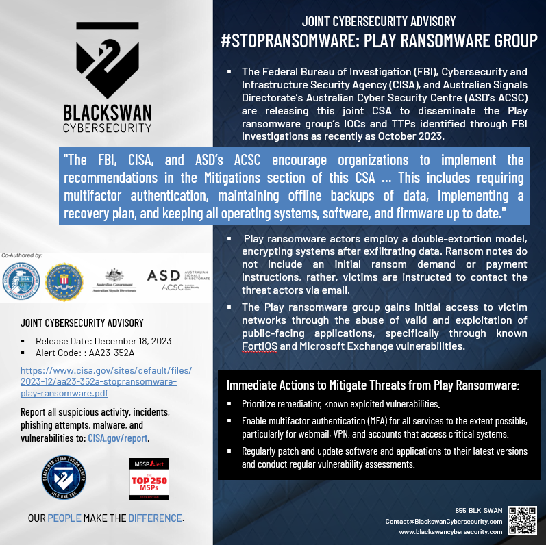 Joint Cybersecurity Advisory — #StopRansomware: Play Ransomware Group ...
